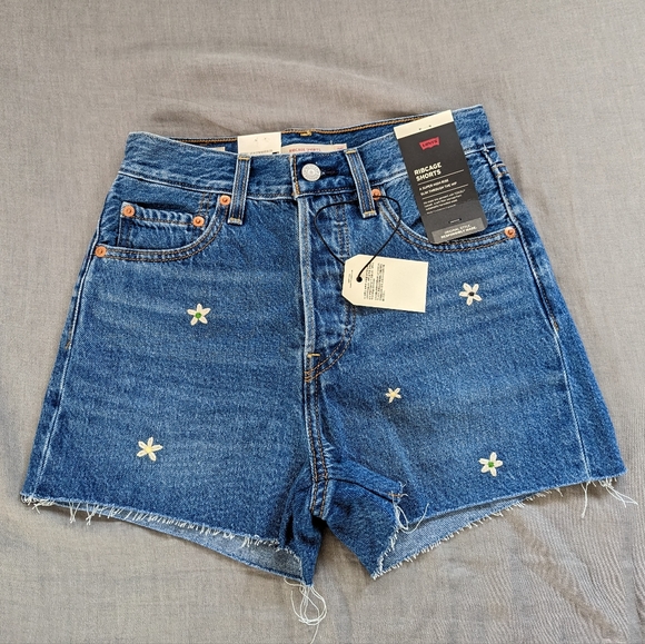 Levi's | Shorts | Levis Ribcage Daisy Flower Embroidered Cutoff Jean ...
